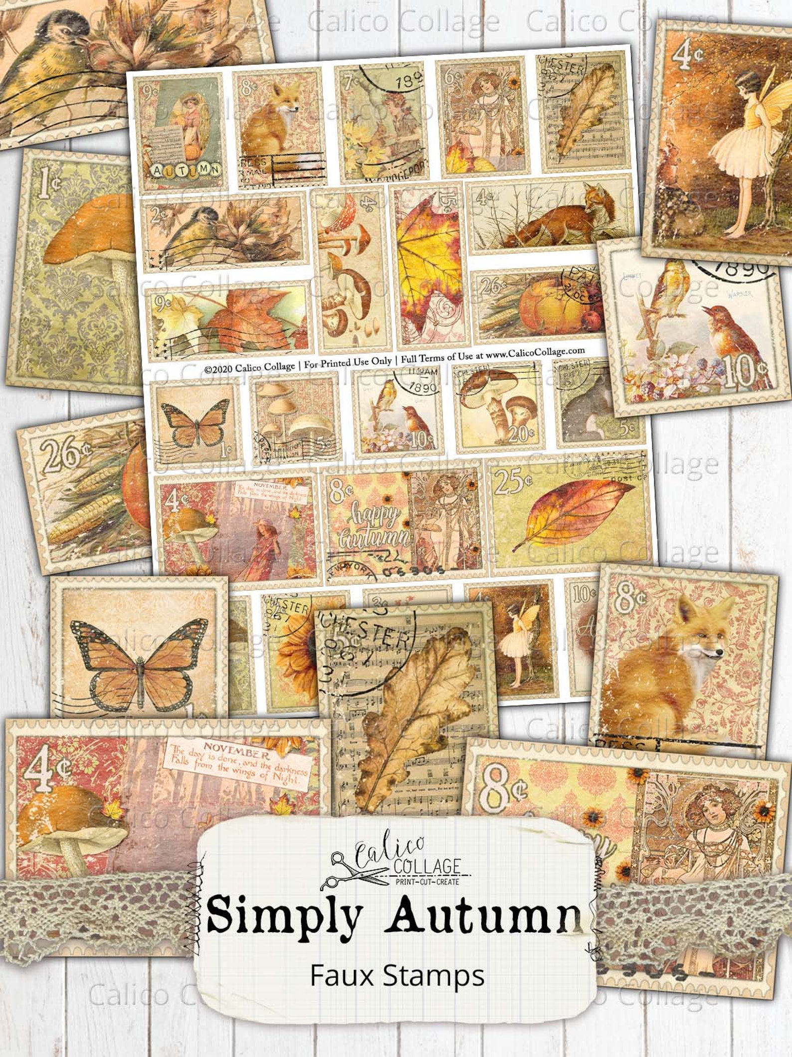 Printable Faux Stamps Simply Autumn Ephemera Junk Journal - Etsy