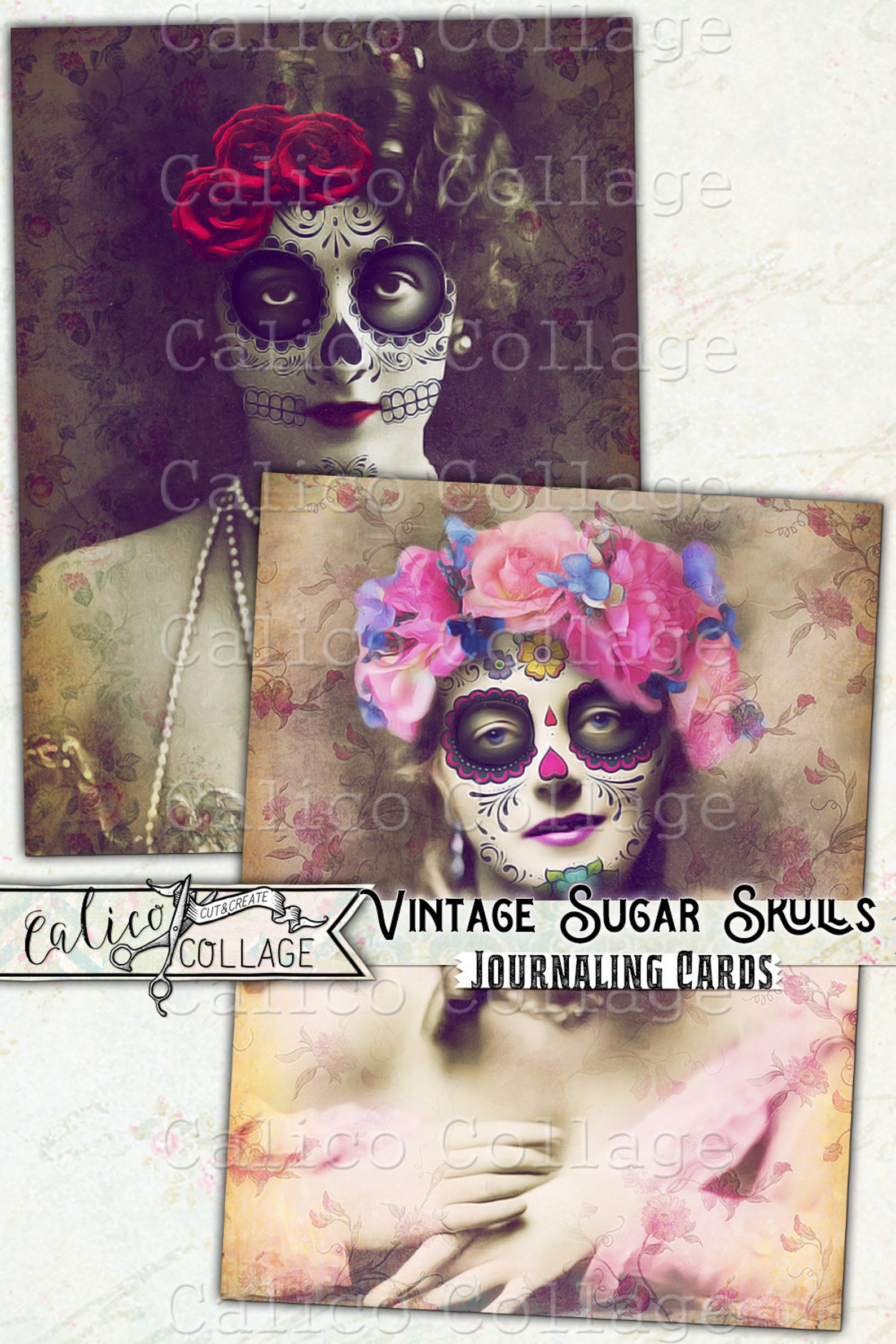 Printable Vintage Sugar Skull Ephemera Pack Day of the Dead - Etsy