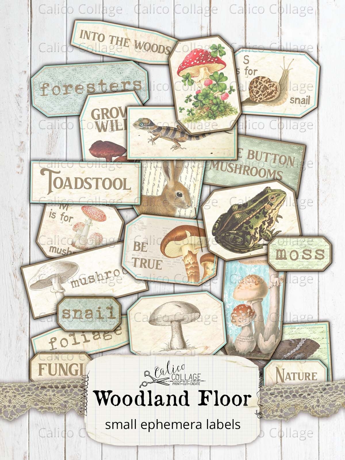 Woodland Mushroom Small Labels Junk Journal Ephemera, Bullet Journal ...