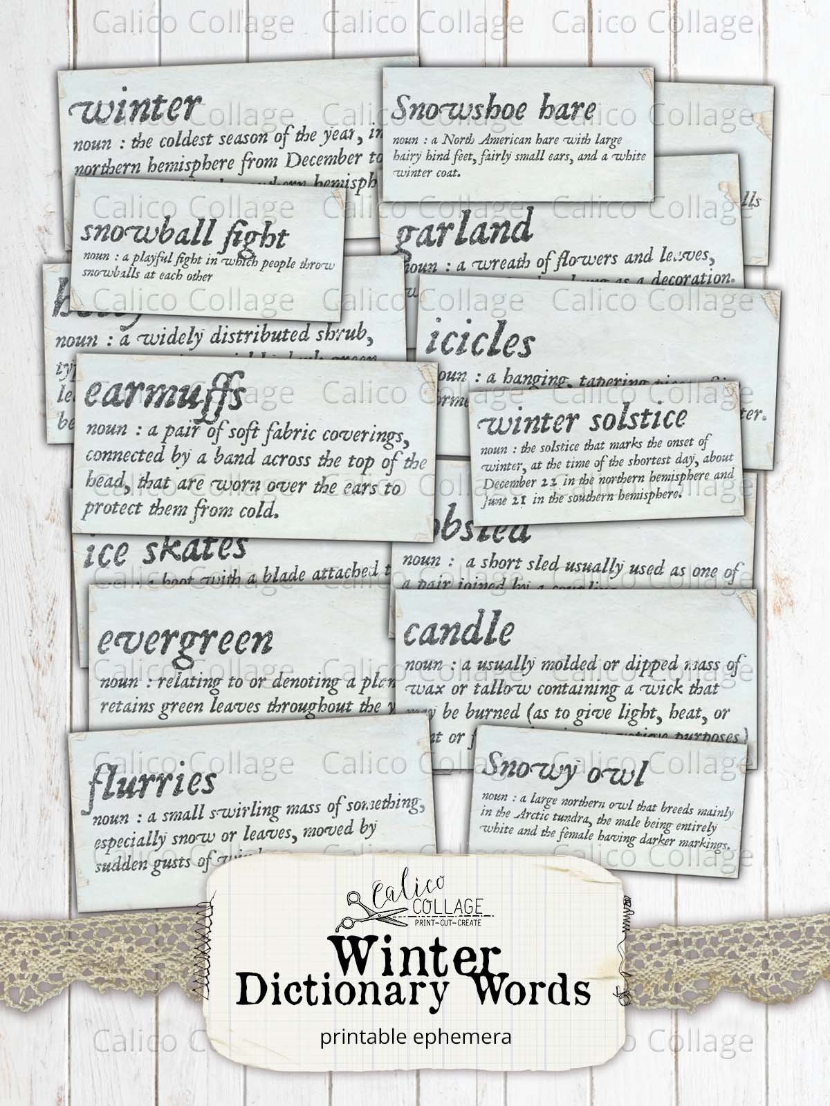 Winter Dictionary Words Junk Journal Printable Ephemera - Etsy
