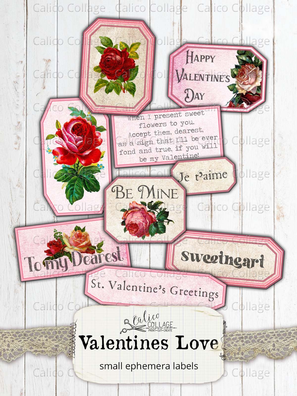 Printable Valentine Ephemera Words Valentine Sentiments Junk - Etsy