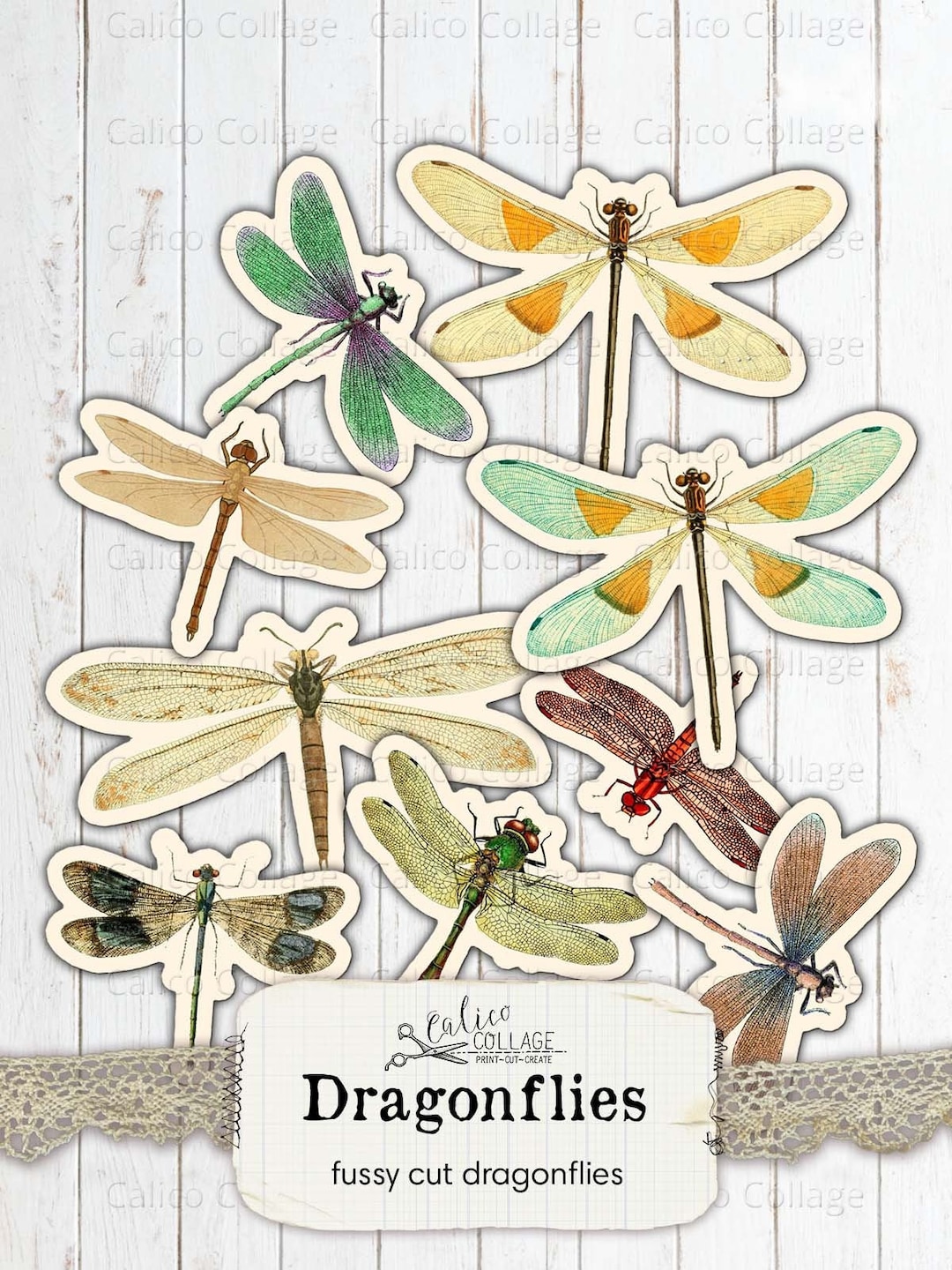 Dragonfly Junk Journal Printables, Fussy Cut Dragonflies, Vintage ...