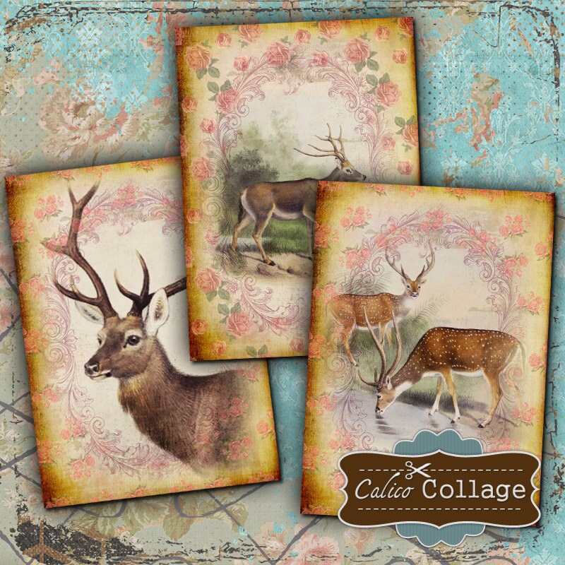 Vintage Deer Printable Junk Journal Ephemera Cards Bullet | Etsy