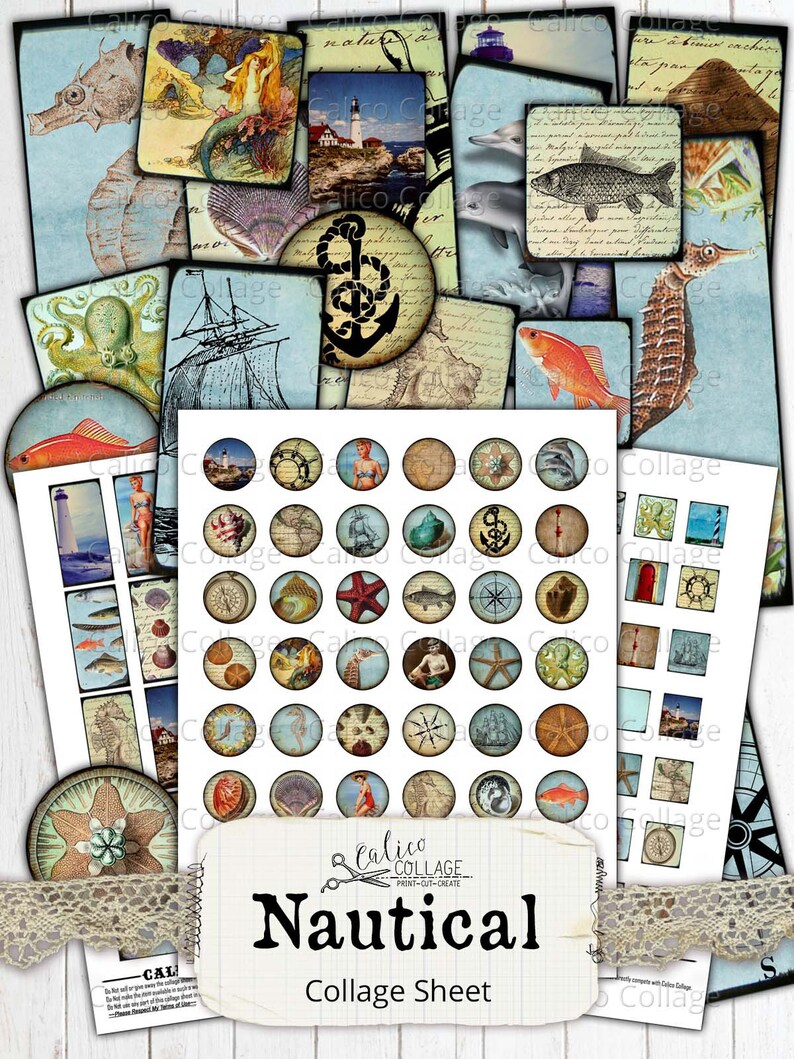 Printable Nautical Ephemera Pack, Collage Sheet, Junk Journal Supplies ...