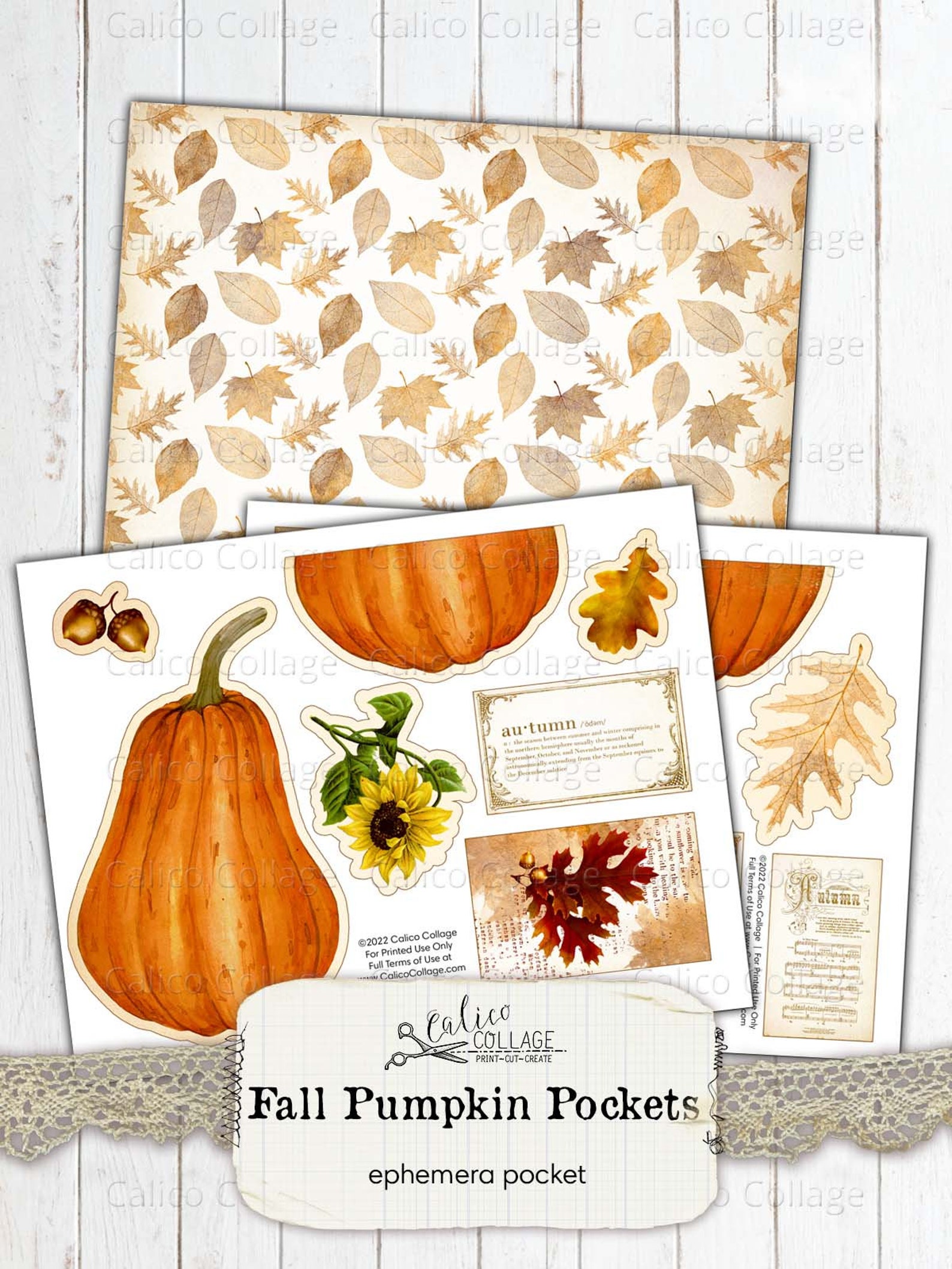 Fall Junk Journal Pockets, Autumn Ephemera, Pumpkin Pockets, Fall ...