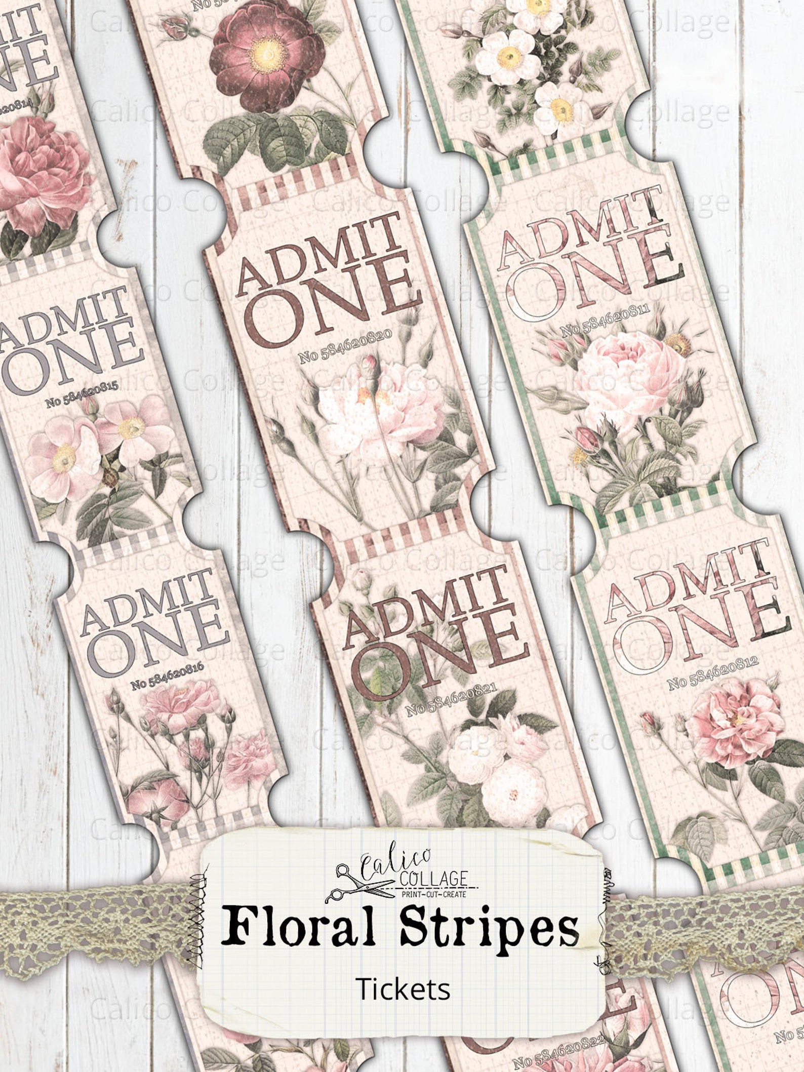 Printable Junk Journal Tickets Ephemera Pack Floral Stripes - Etsy