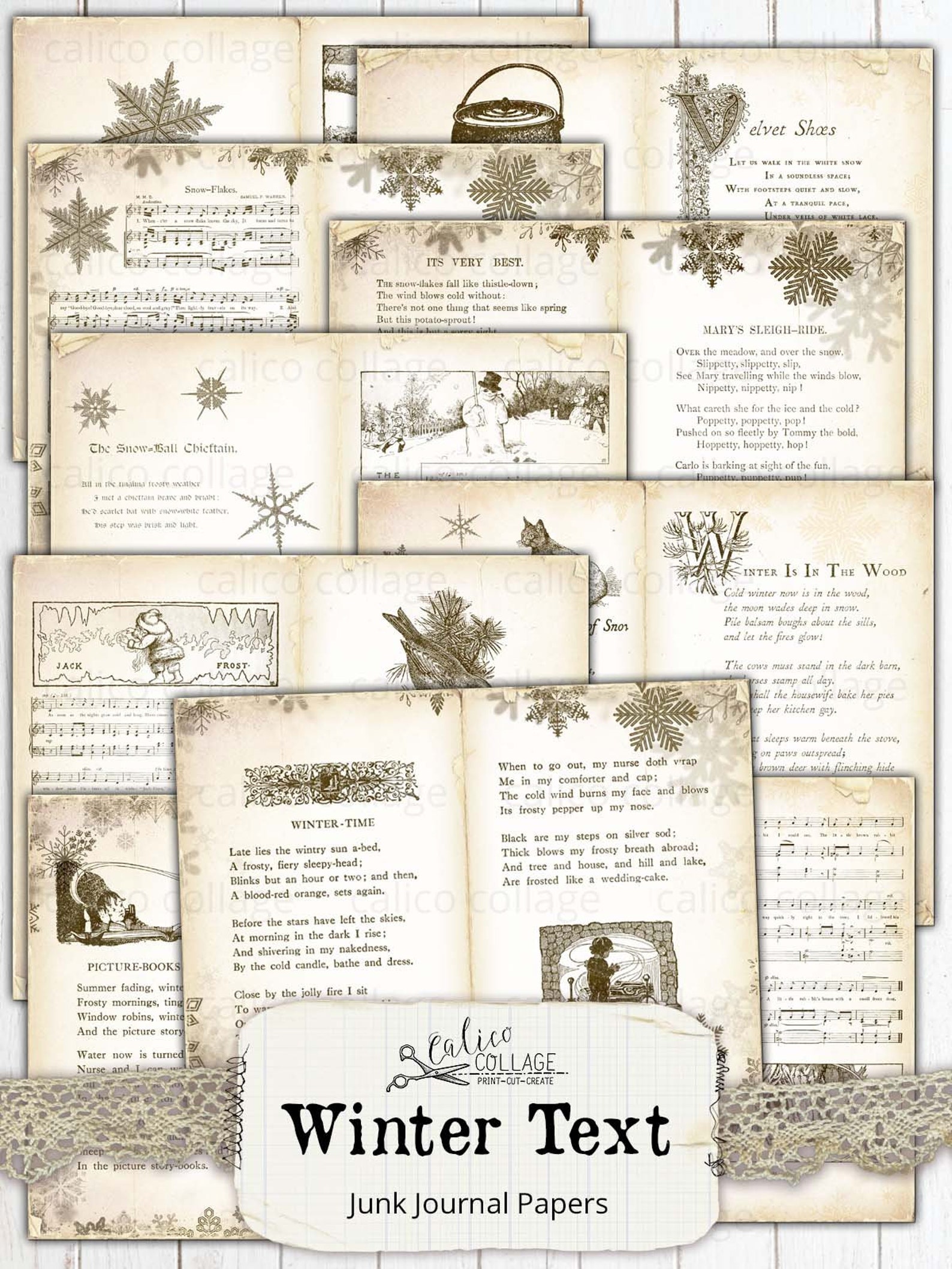 Printable Winter Book Pages, Junk Journal Papers, Journal Supplies ...