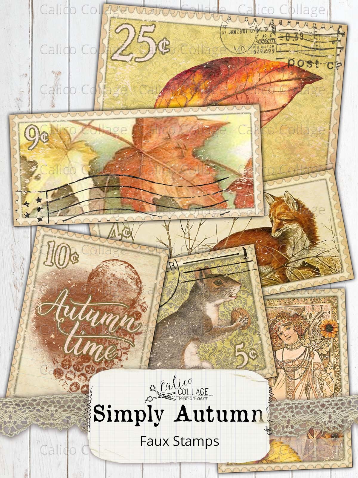 Printable Faux Stamps Simply Autumn Ephemera Junk Journal - Etsy