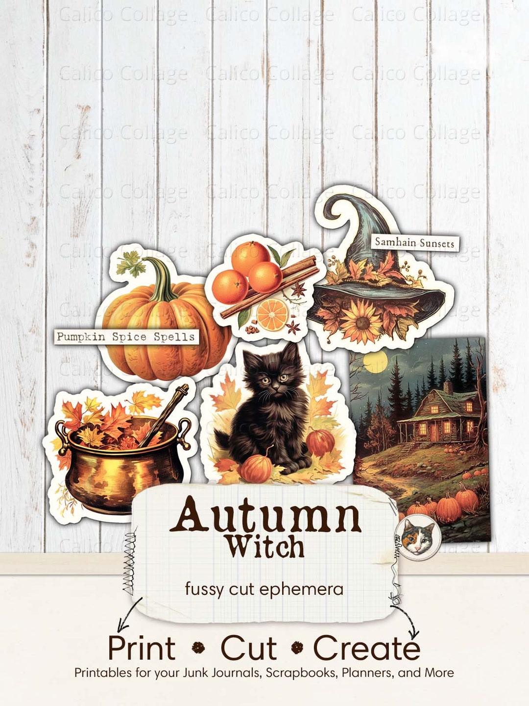 Witch Ephemera Junk Journal Printable, Autumn Witch Fussy Cut Ephemera ...