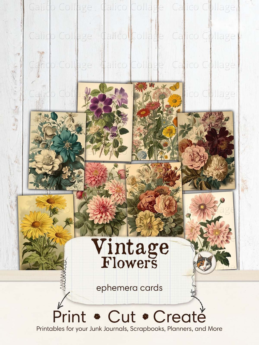 Flower Ephemera for Junk Journals, Printable Botanical Ephemera Cards ...
