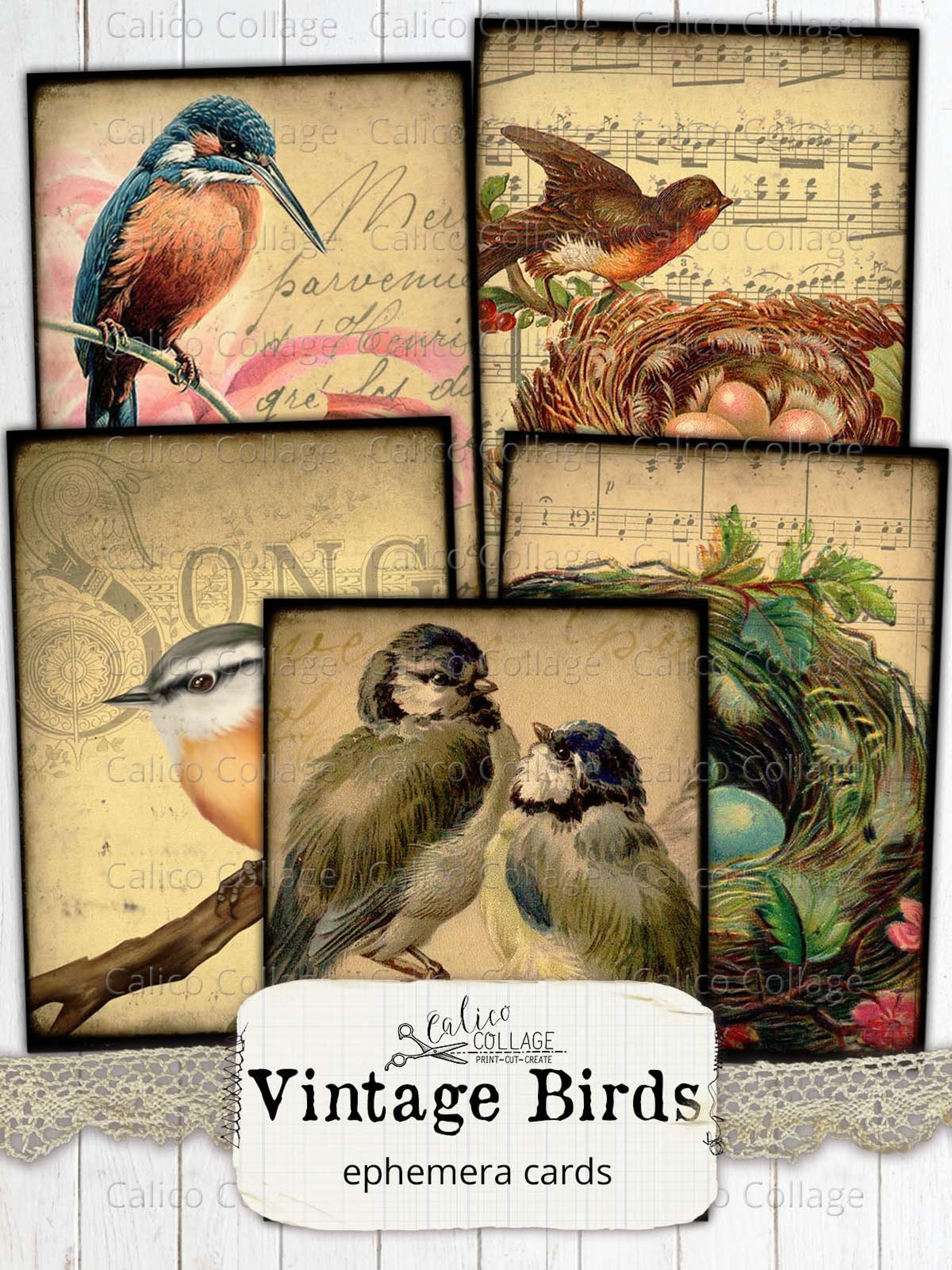 Vintage Bird Ephemera Cards Printable Junk Journal Ephemera | Etsy