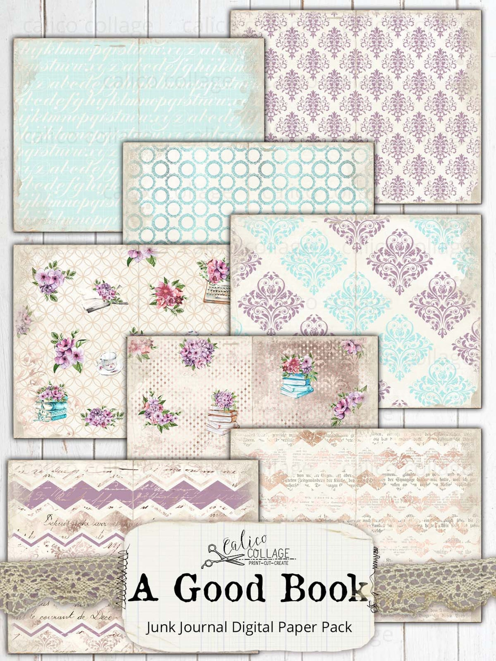 Printable Junk Journal Digital Paper Prints, Library Book Ephemera Pack ...