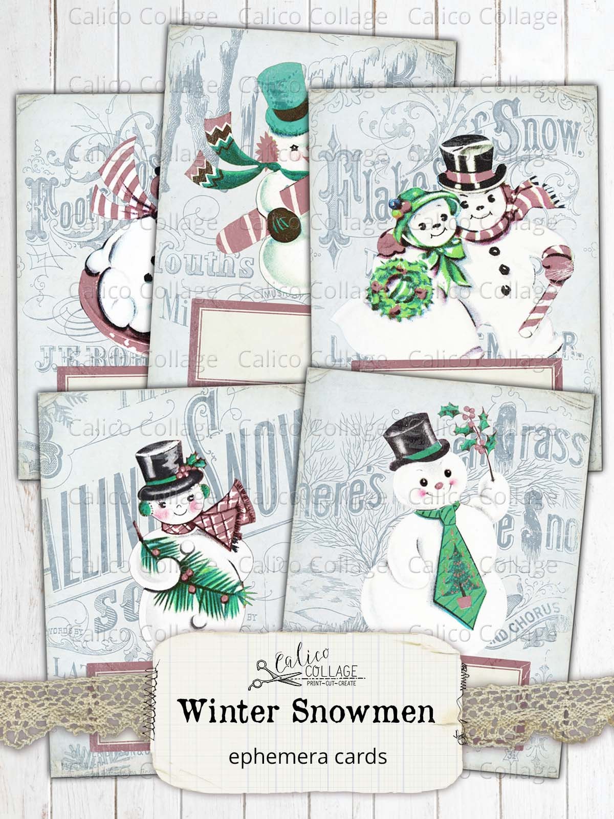 Printable Winter Snowmen Ephemera Cards Junk Journal Ephemera - Etsy