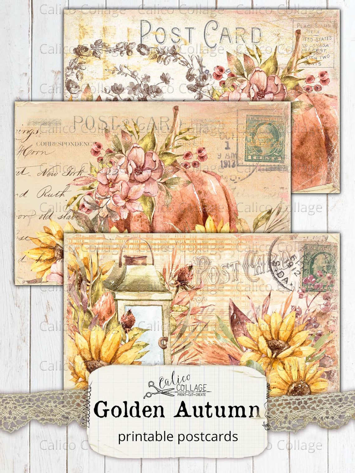 Printable Autumn Postcards Vintage Junk Journal Ephemera | Etsy