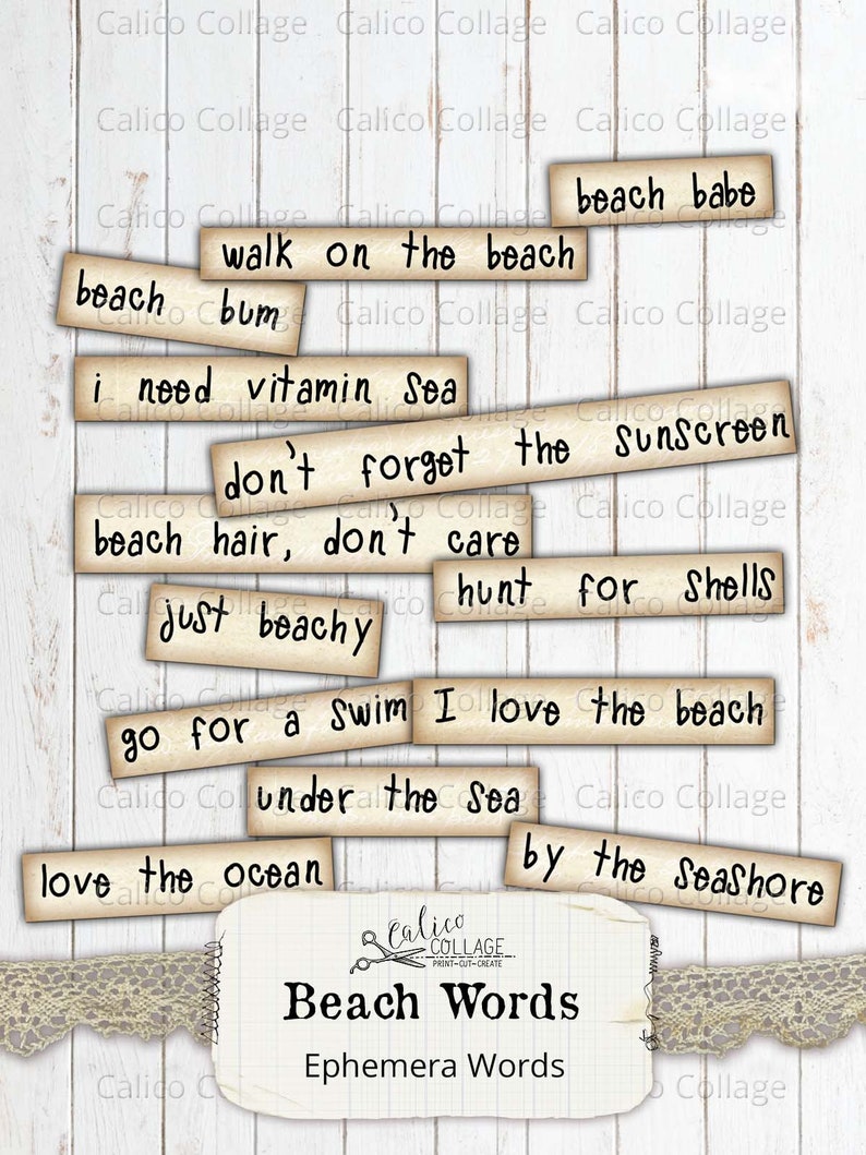 Printable Beach Words Summer Junk Journal Ephemera Words - Etsy