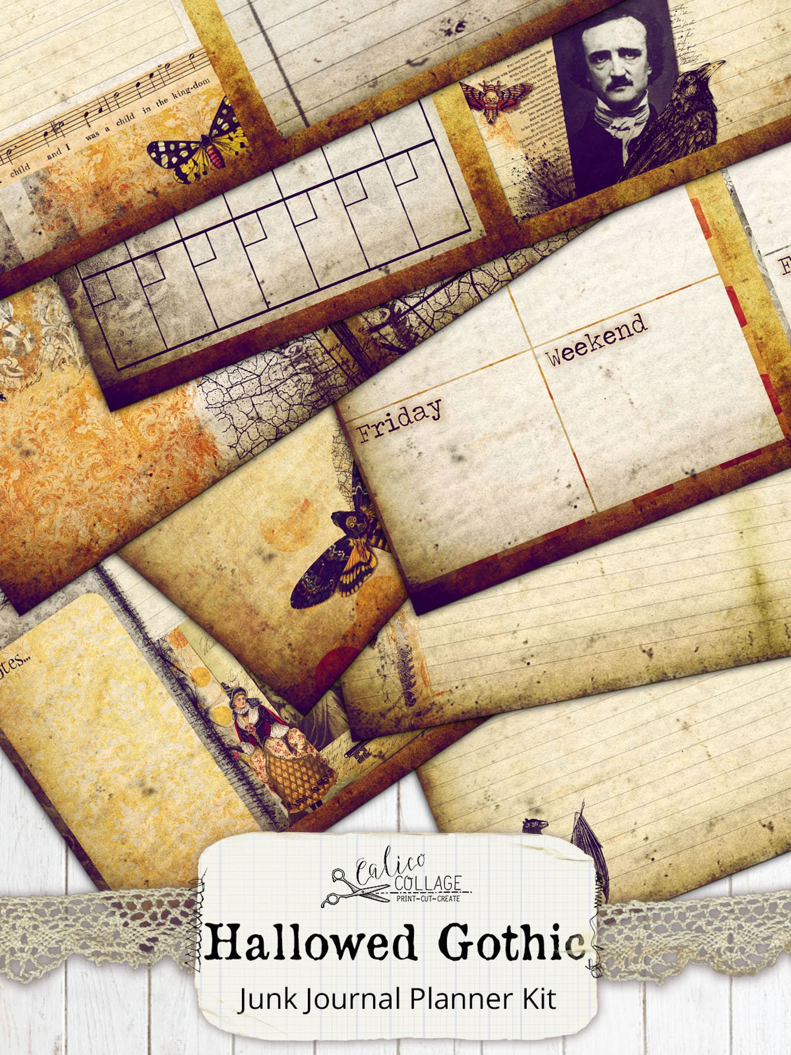 Halloween Junk Journal Planner Kit Hallowed Gothic Printable | Etsy