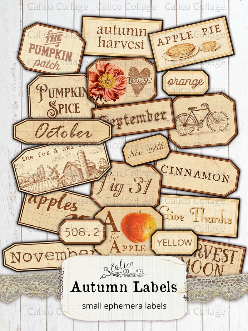 Fussy Cut Autumn Ephemera Labels Printable Vintage Ephemera - Etsy
