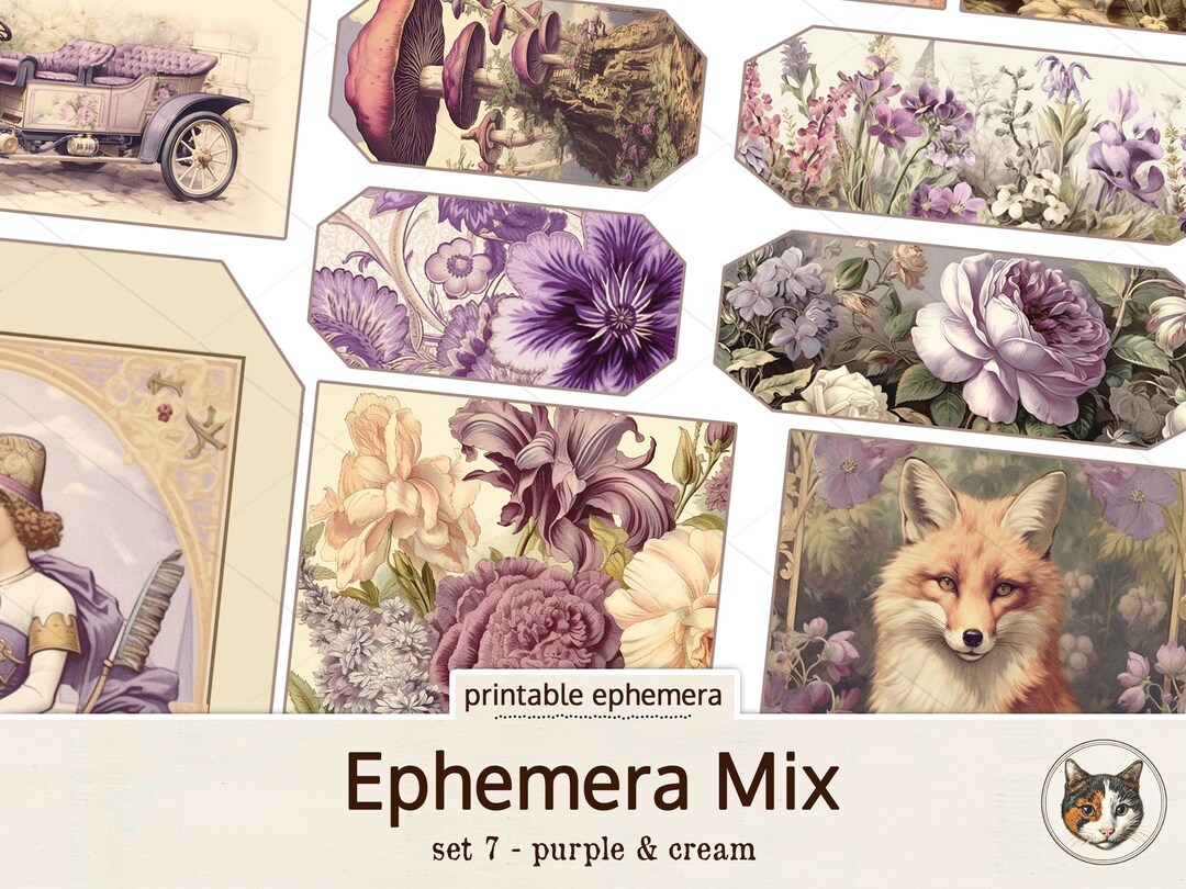 Purple Ephemera for Junk Journal Kit, Fussy Cut Ephemera Mix, Shabby ...