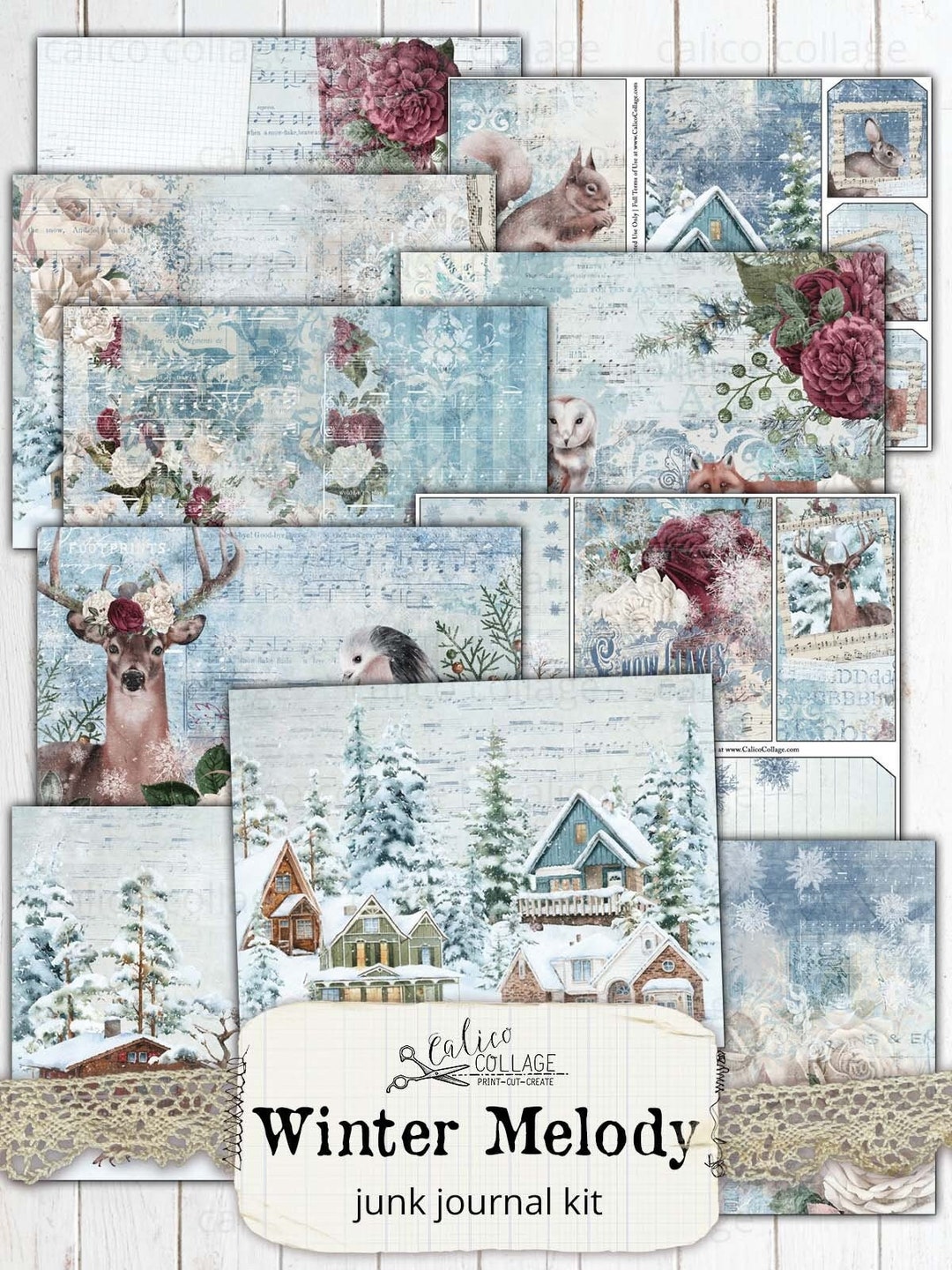 Printable Winter Junk Journal Kit, Winter Melody Ephemera Pack, Vintage ...