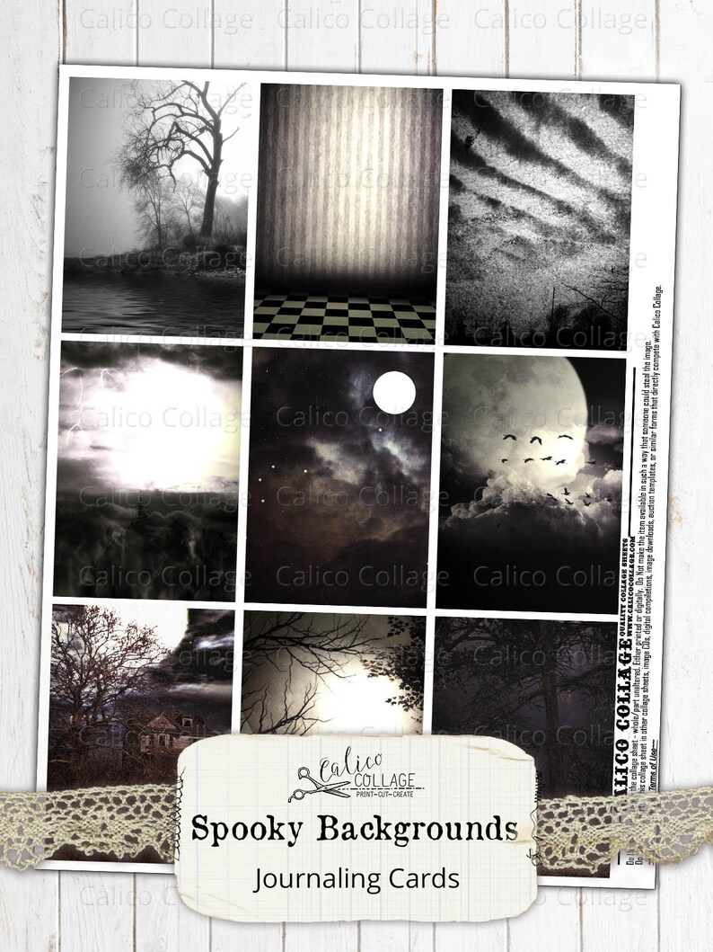 Printable Spooky Backgrounds Journaling Cards, Halloween Mixed Media ...