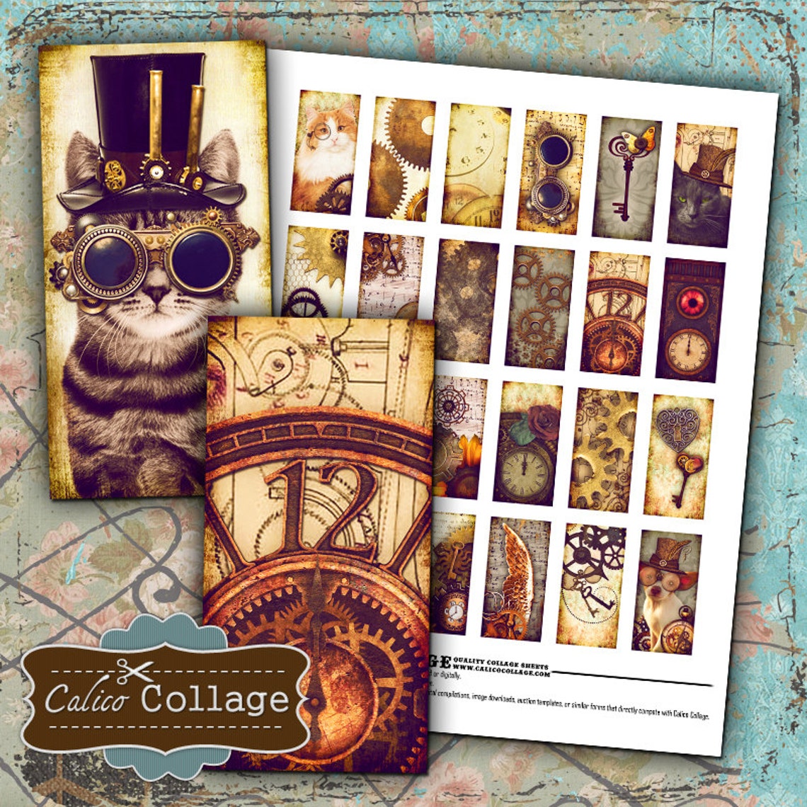Steampunk Collage Sheet 1x2 Domino Images Printable | Etsy