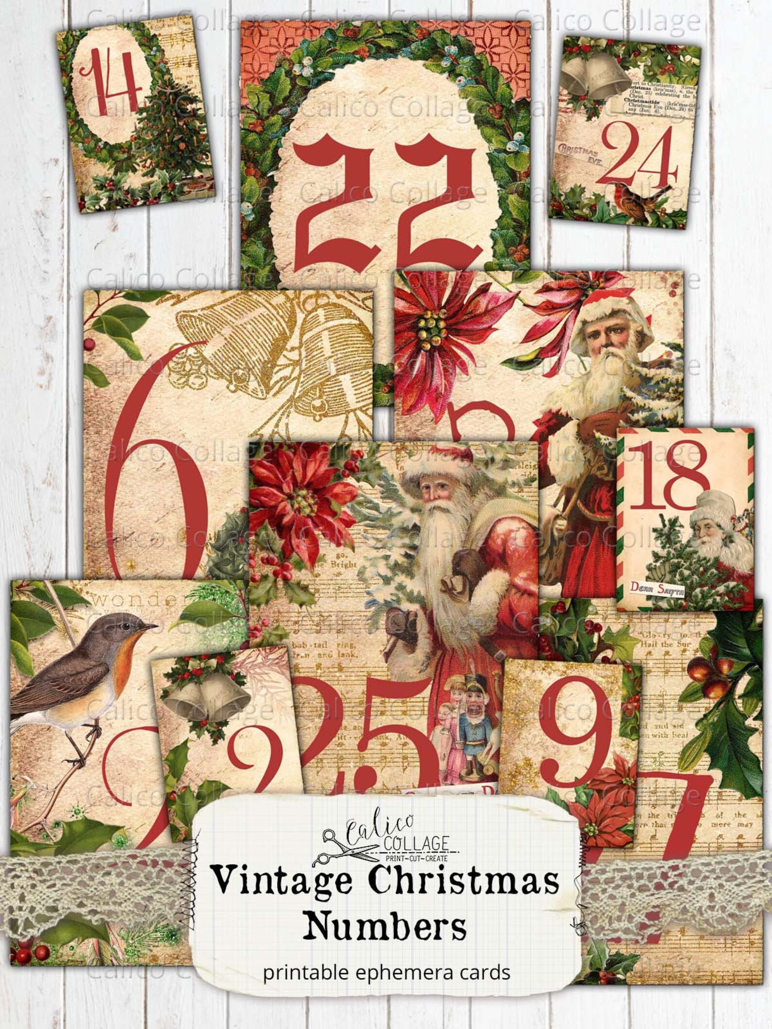 Christmas Numbers Printable Ephemera Pack, Junk Journal Supplies ...