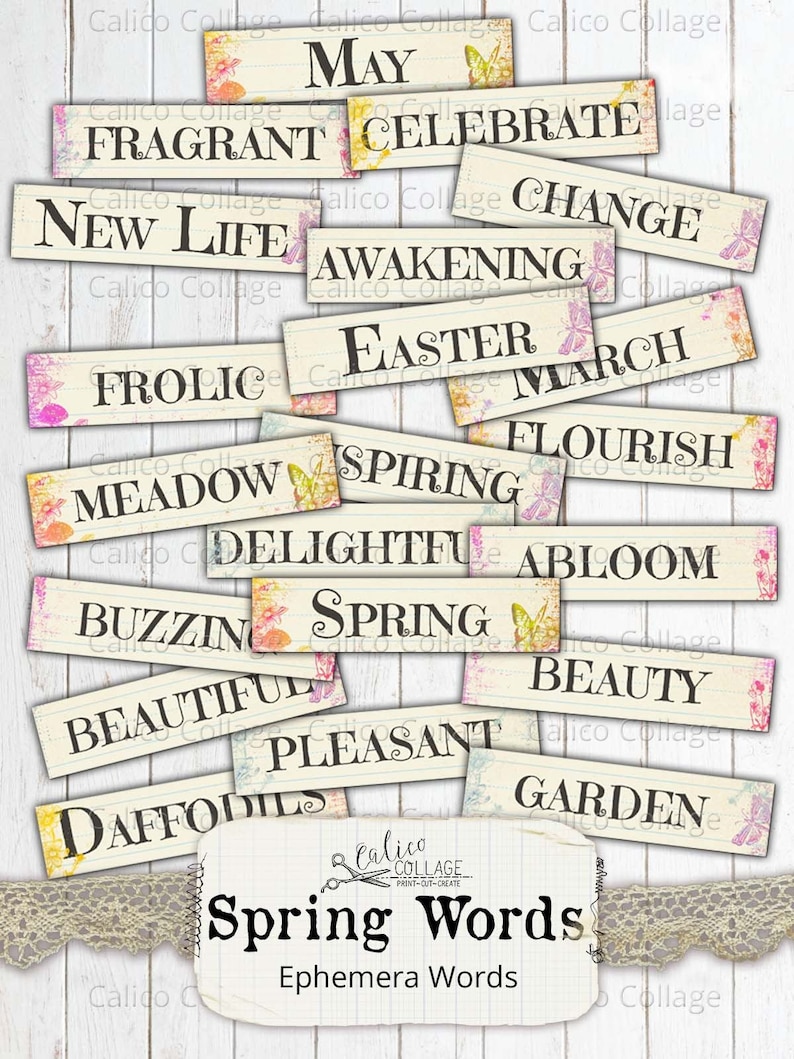 Printable Spring Ephemera Words Junk Journal Supplies | Etsy