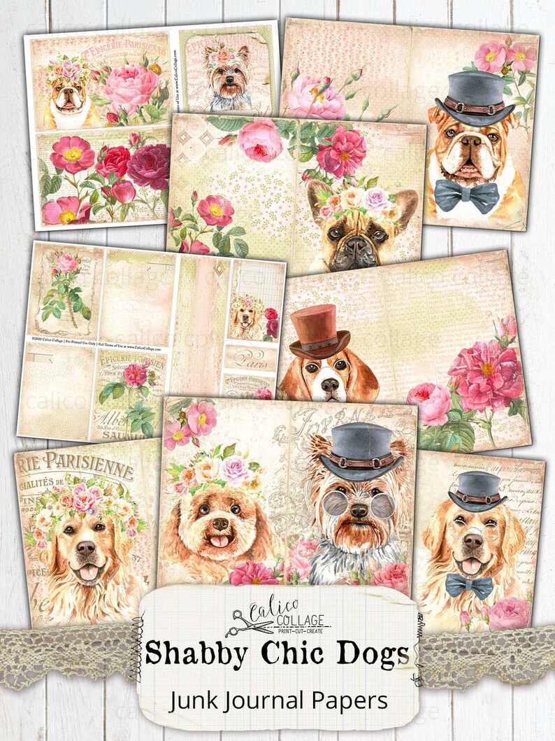 Shabby Chic Dogs Rose Junk Journal Papers Journal Supplies - Etsy