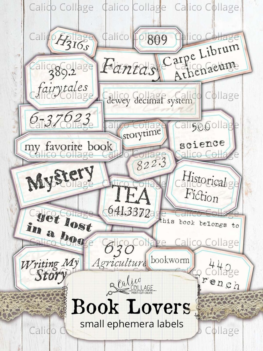 Printable Small Book Labels Junk Journal Ephemera Pack, Book Lovers ...