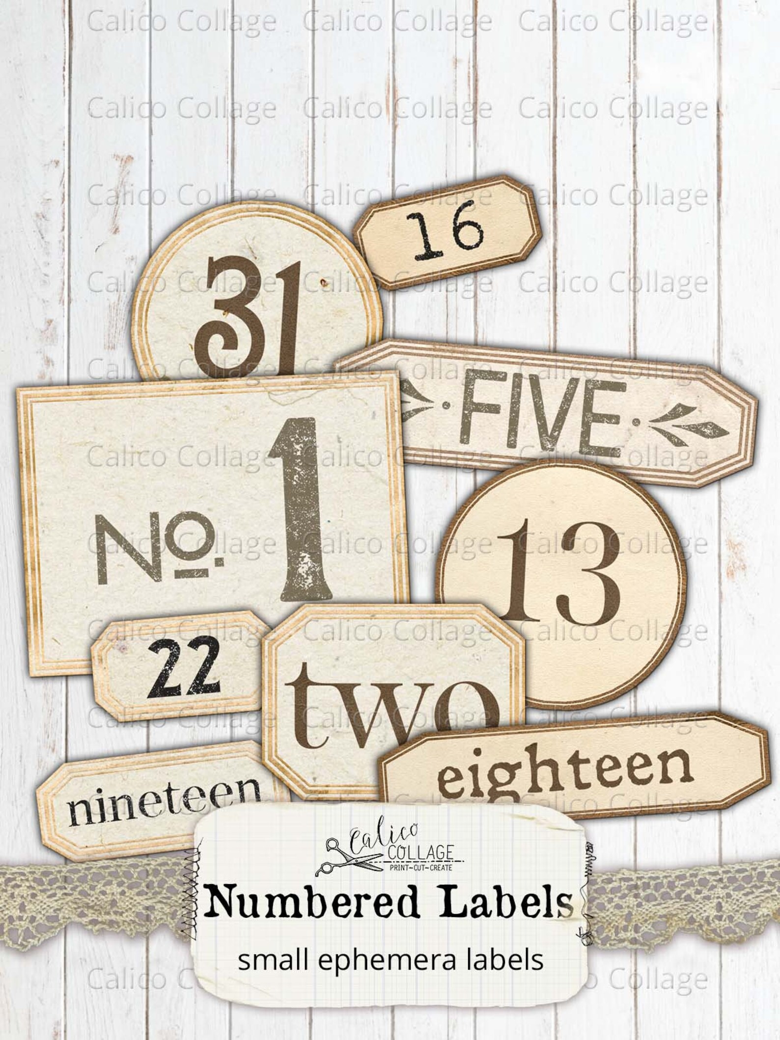 Printable Numbered Labels Junk Journal Supplies Vintage | Etsy