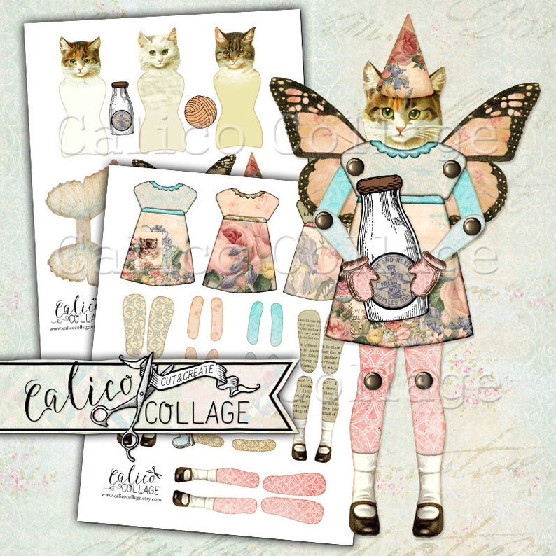 Printable Paper Dolls Cat Paper Dolls Digital Collage | Etsy