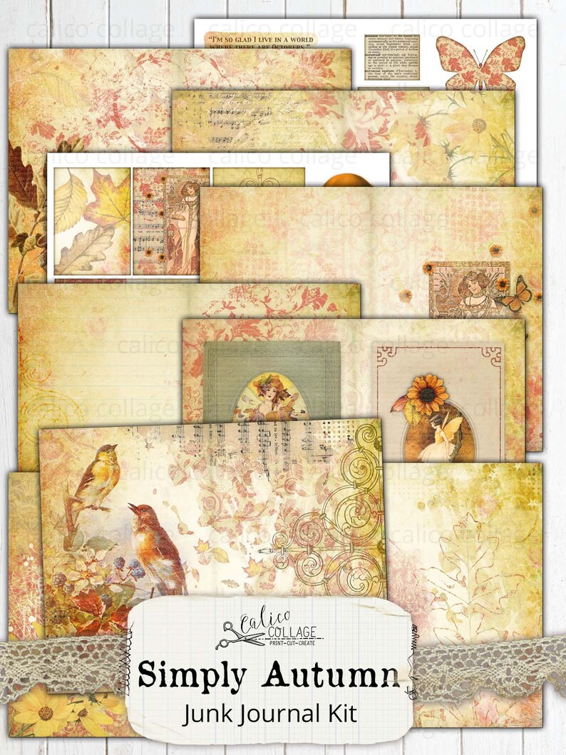 Simply Autumn Junk Journal Kit, Printable Vintage Ephemera, Digital ...