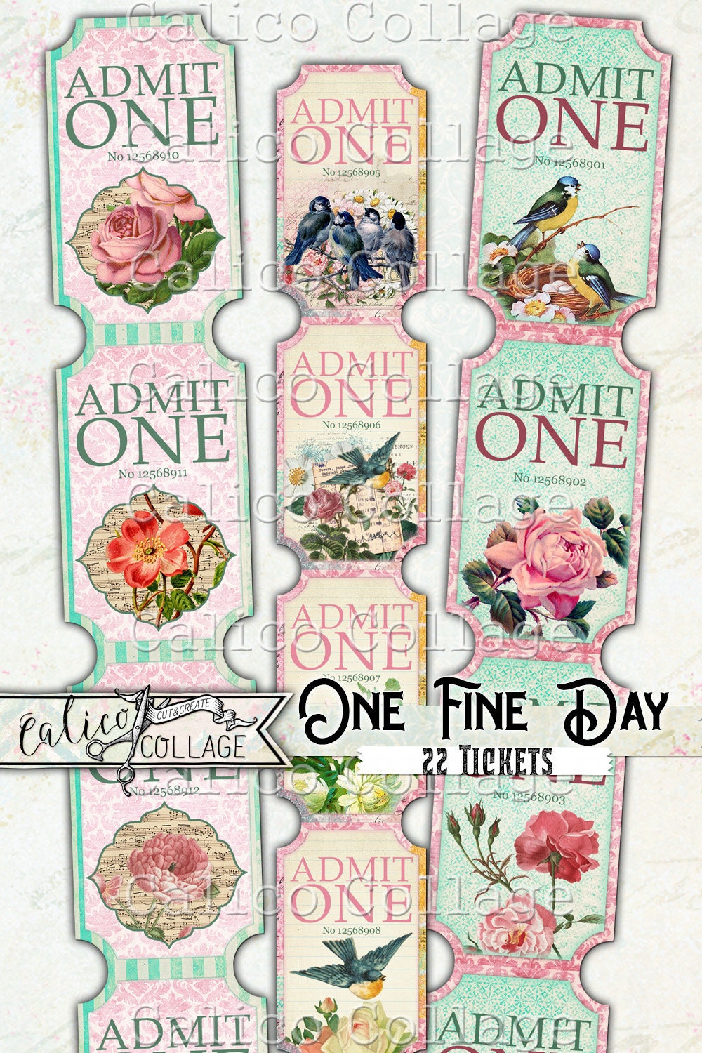 Printable Junk Journal Tickets Ephemera Pack One Fine Day | Etsy