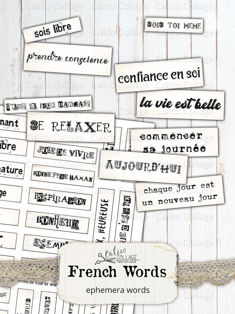 French Ephemera Words Printable Junk Journal Supplies Bullet - Etsy