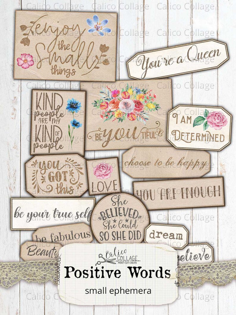 Printable Positive Sentiments Small Labels Ephemera Words - Etsy