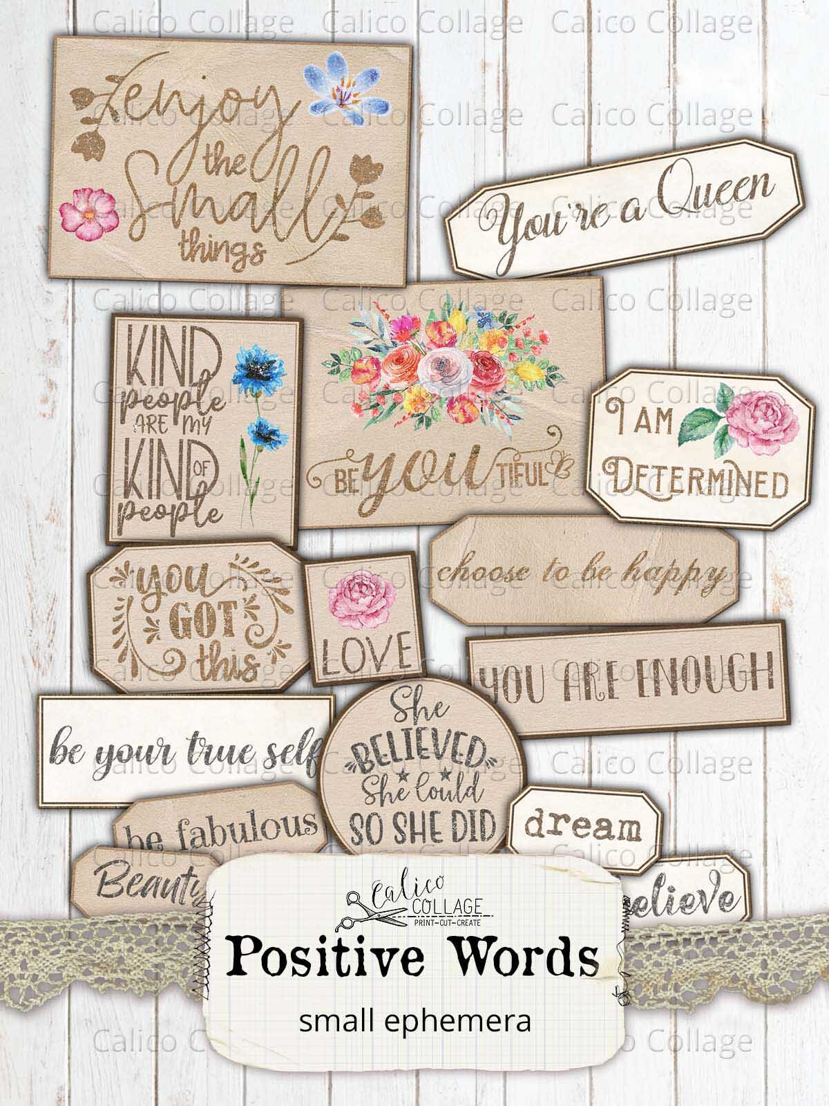 Printable Positive Sentiments Small Labels Ephemera Words - Etsy