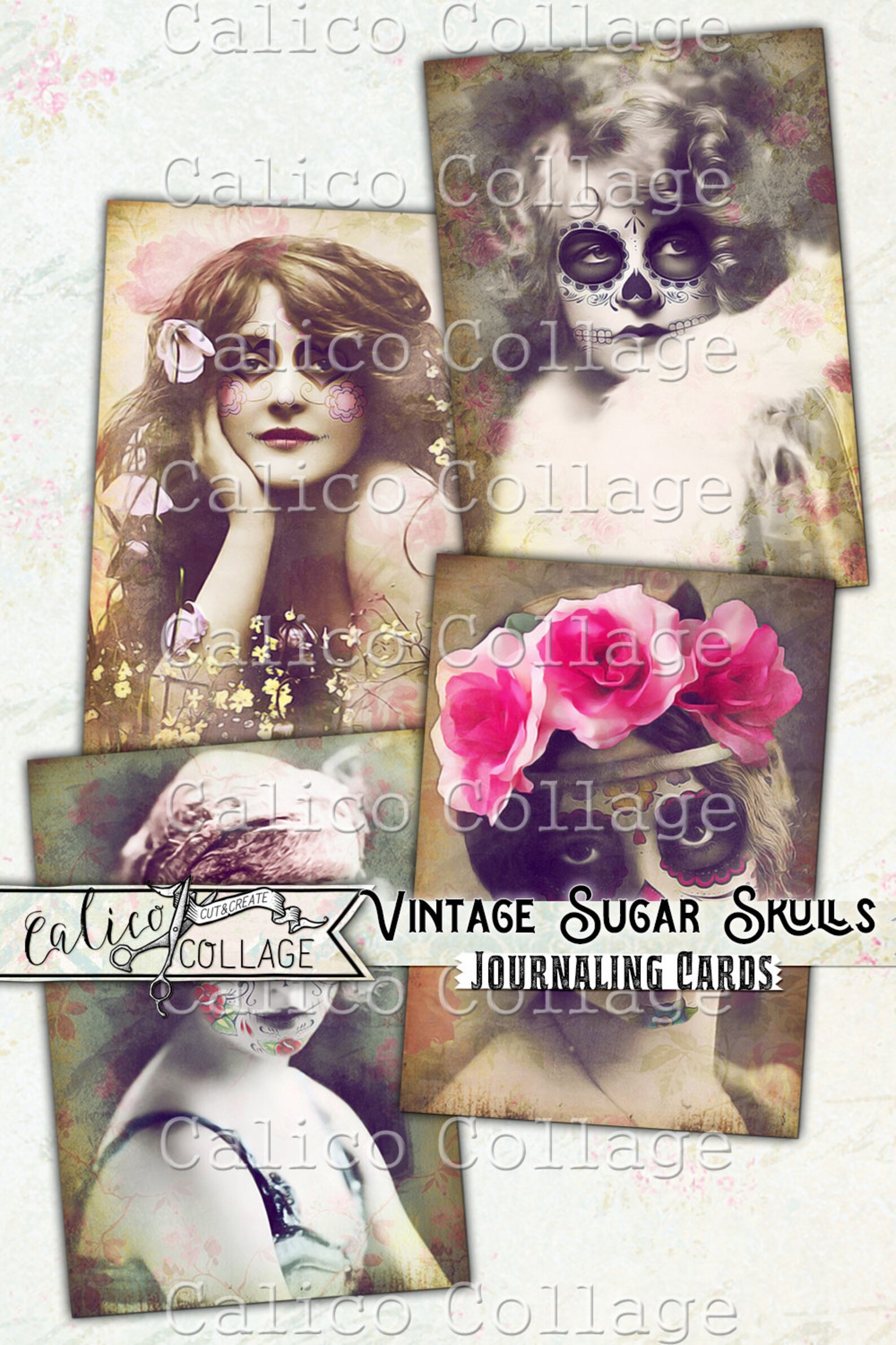 Printable Vintage Sugar Skull Ephemera Pack Day of the Dead | Etsy