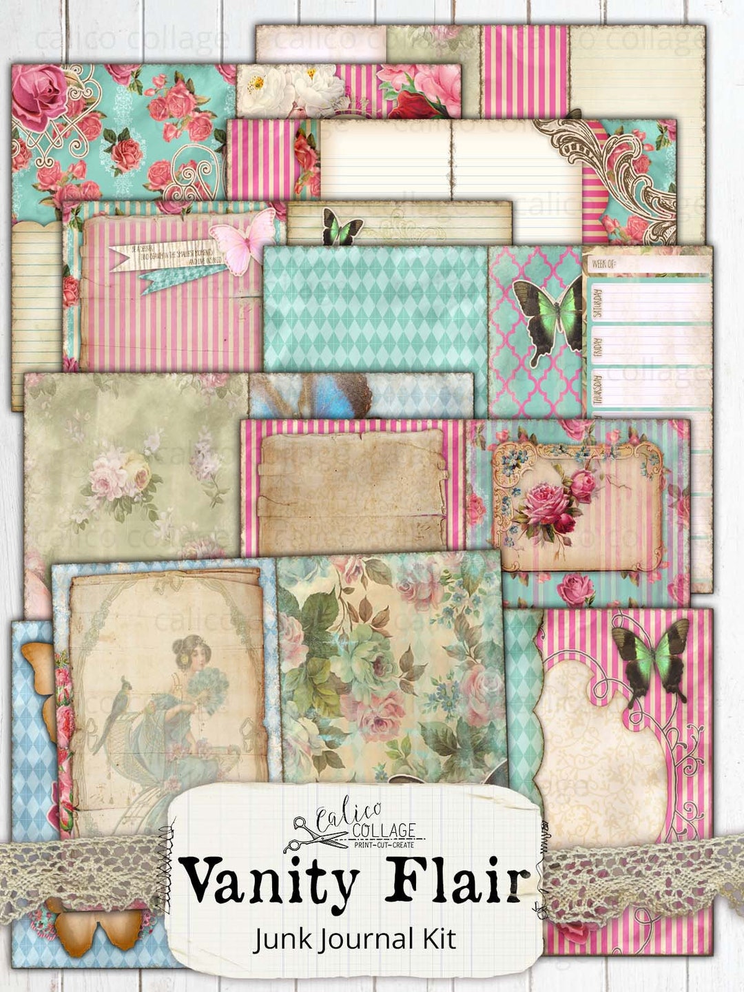 Vanity Flair Junk Journal Kit, Digital Journal, Journal Supplies ...