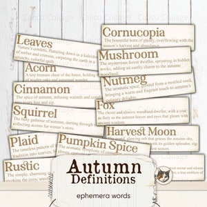 Autumn Definitions Ephemera Words, Fall Junk Journal Ephemera, Digital ...