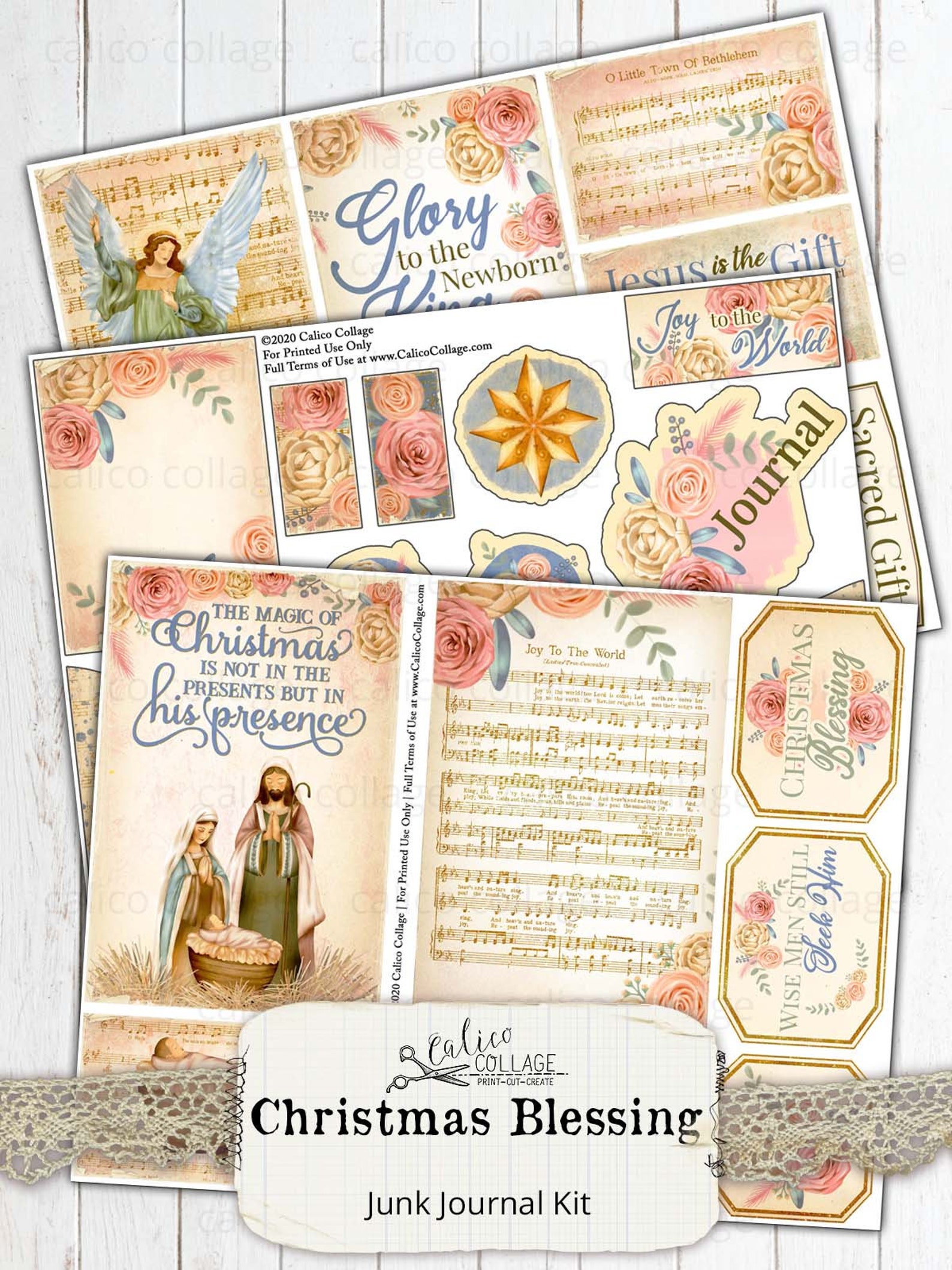 Christmas Blessing Junk Journal Kit, Printable Journal Supplies ...