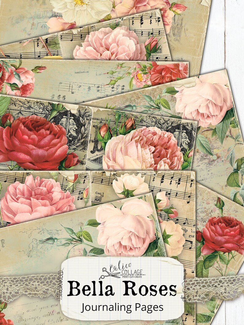 Printable Junk Journal Kit Bella Rose Vintage Rose Rose | Etsy