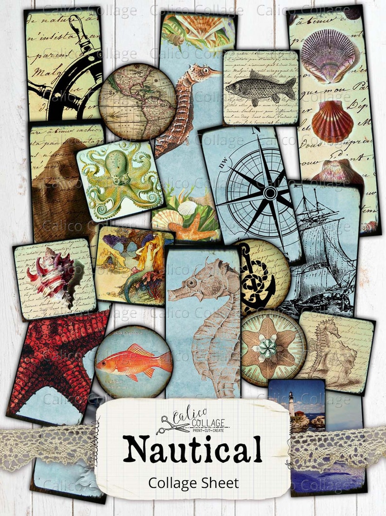 Printable Nautical Ephemera Pack, Collage Sheet, Junk Journal Supplies ...