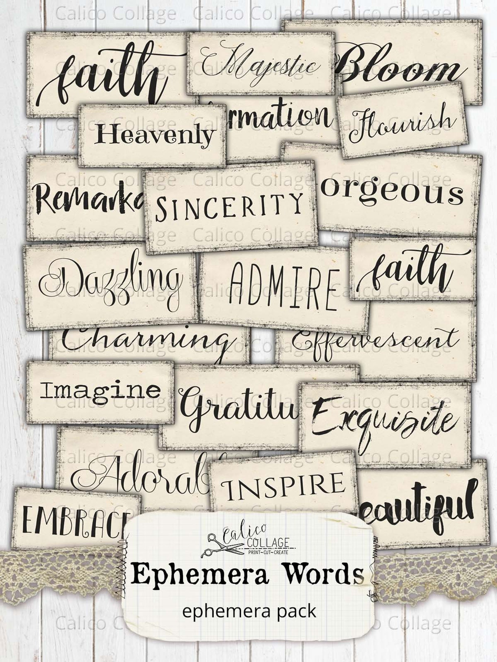 Printable Ephemera Words, Junk Journal Supplies, Scrapbook Ephemera ...