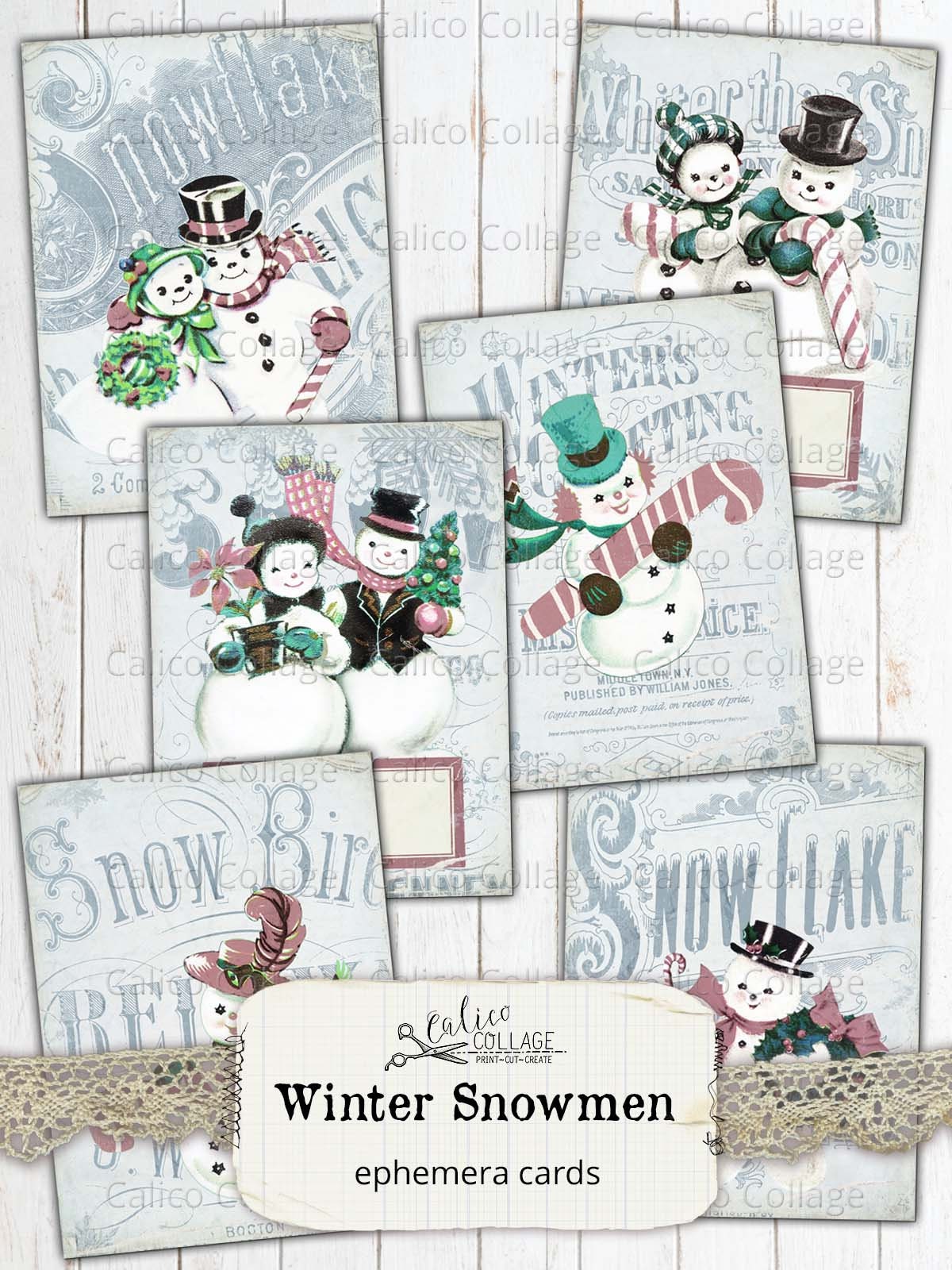 Printable Winter Snowmen Ephemera Cards Junk Journal Ephemera - Etsy