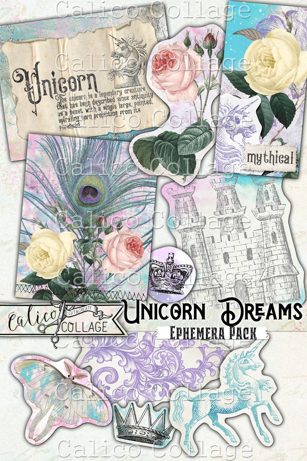 Printable Junk Journal Ephemera Pack Unicorn Dreams Unicorn - Etsy