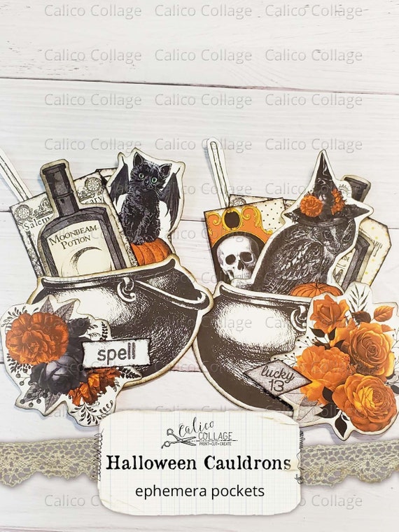 Printable Halloween Cauldron Pockets Junk Journal Supplies - Etsy