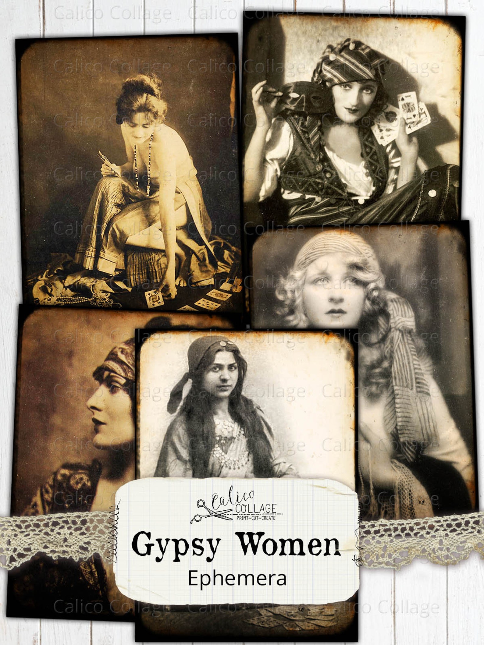 Printable Gypsy Women Junk Journal Ephemera Pack, Halloween Ephemera ...