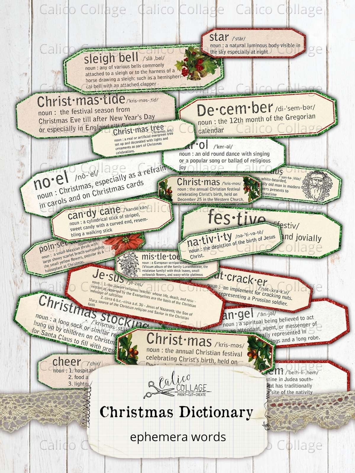 Digital Christmas Dictionary Ephemera Words Junk Journal - Etsy