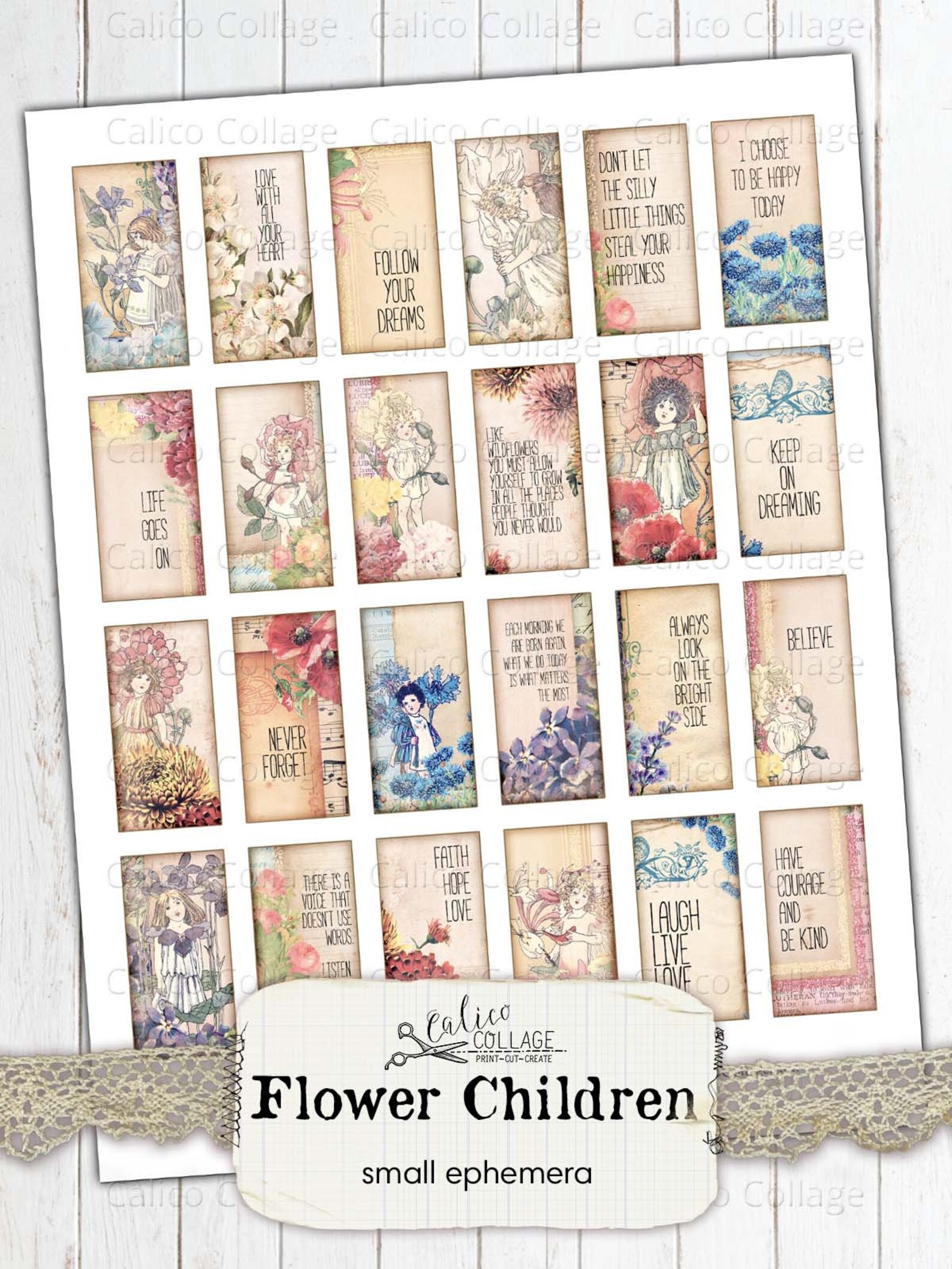 Flower Children Ephemera, Small Ephemera for Junk Journals, Bullet ...