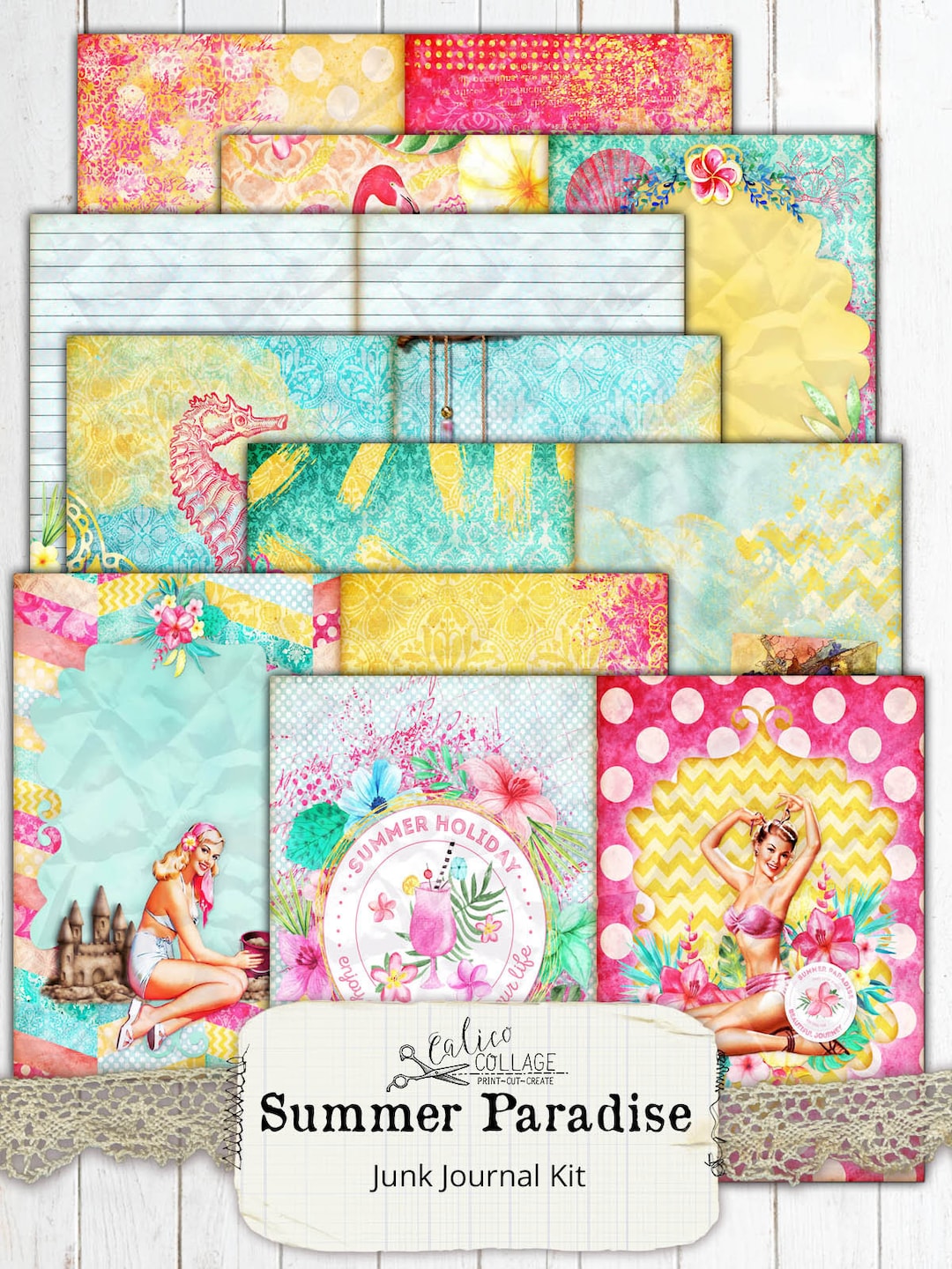 Printable Junk Journal Kit, Summer Ephemera Pack, Vintage Bullet ...